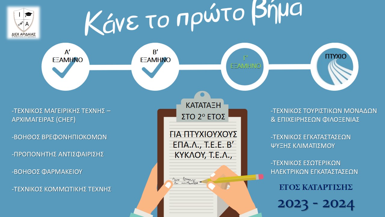 Κατατάξεις στο Δημόσιο ΙΕΚ ΑΡΙΔΑΙΑΣ (εγγραφή απευθείας στο 2ο έτος ...